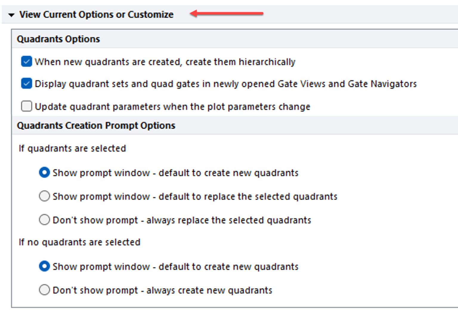 Why does the Quadrants Options window appear when I open an older ...